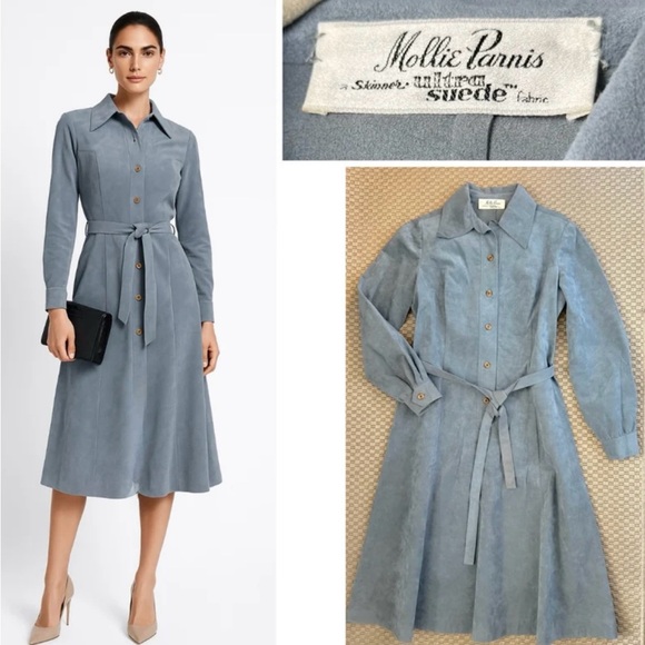 Mollie Parnis | Dresses | Vintage 97s Mollie Parnis Blue Buttonup Dress ...